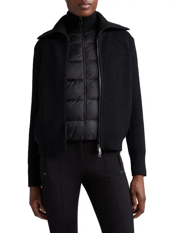Moncler Rib Wool Cardigan With Removable Down Bib - Black