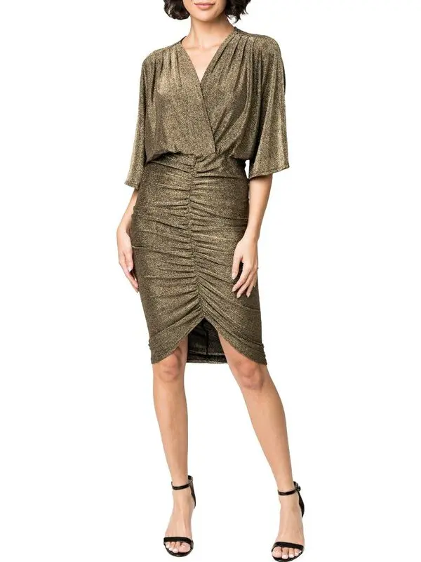 GIBSONLOOK Ruched Metallic Knit Midi Dress - Gold