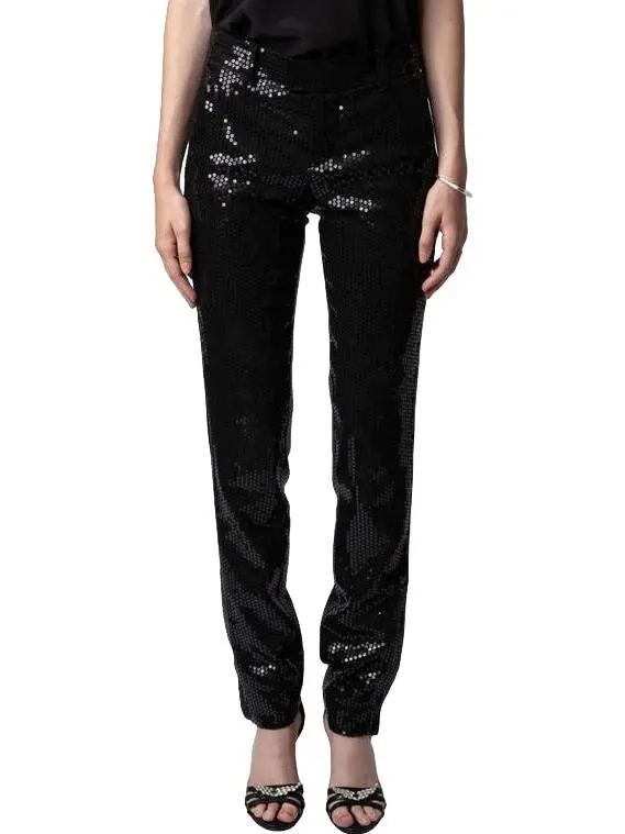 Zadig&Voltaire Prune Ankle Zip Sequined Pants - Noir