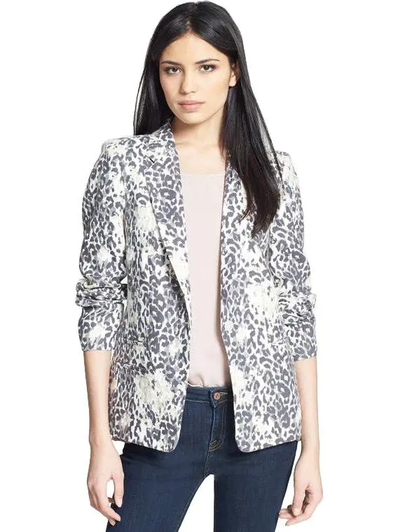 Joie Mehira Animal Print Linen Blazer - Steel