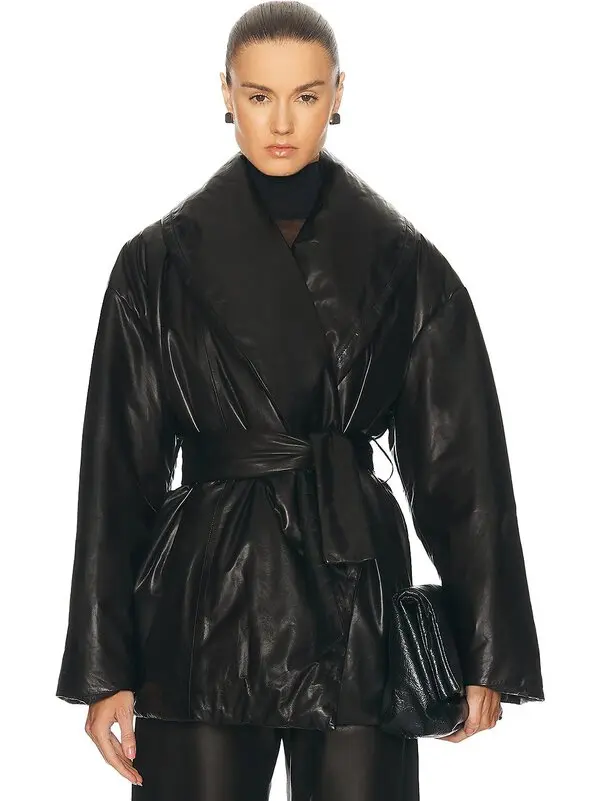 Nour Hammour Cora Leather Puffer Jacket - Black