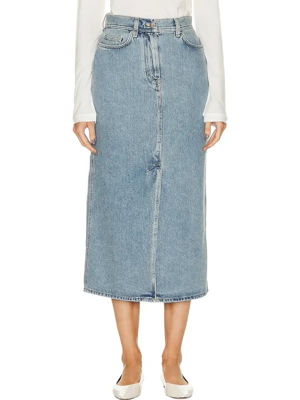 Loulou De Saison Rona Denim Long Skirt - Washed Light Blue