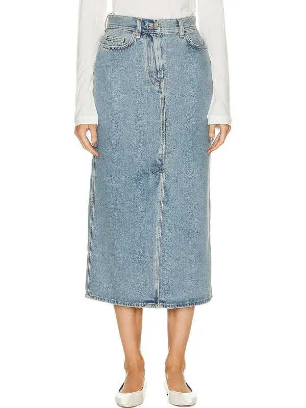 Loulou De Saison Rona Denim Long Skirt - Washed Light Blue