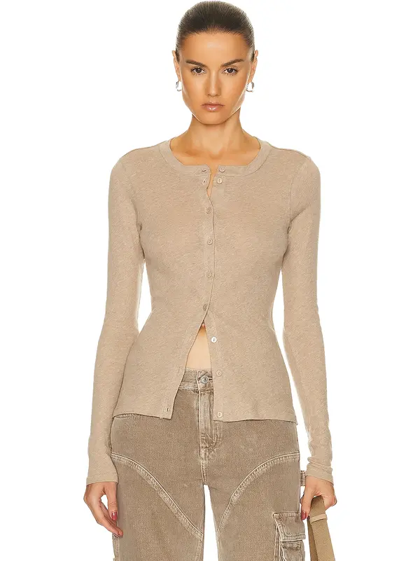Enza Costa Cashmere Long Sleeve Cardigan - Khaki