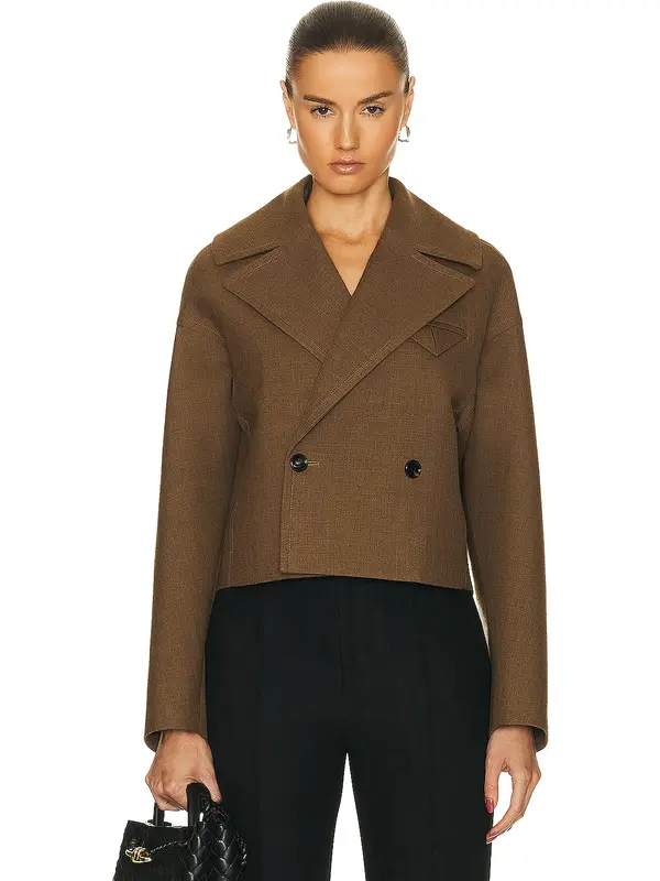 Bottega Veneta Structured Wool Cropped Jacket - Gingersnap Melange