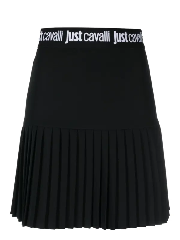 Just Cavalli Plissé Miniskirt With Logo Waistband - Black