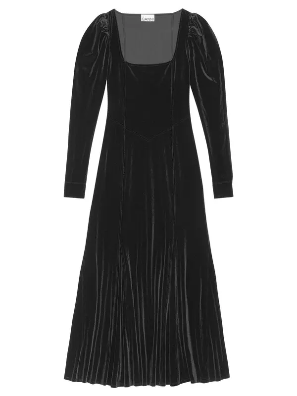 GANNI Velvet Jersey Maxi Dress - Black