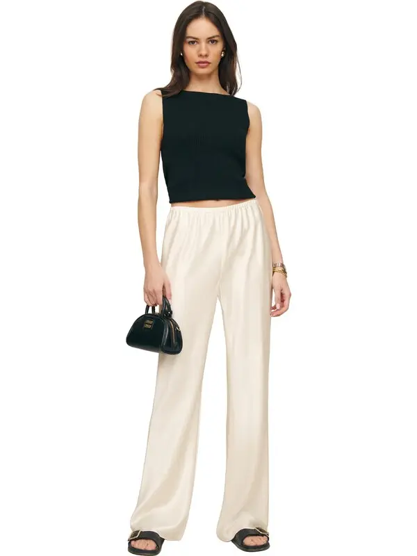 REFORMATION Petites Gale Satin Pant - Ivory