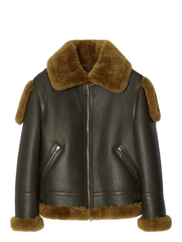 Burberry Shearling Aviator Jacket - Otter Brown