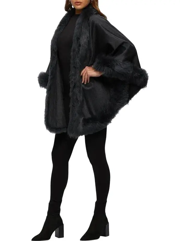 Gorski Cashmere Capelet With Shearling Trim - Anthracite