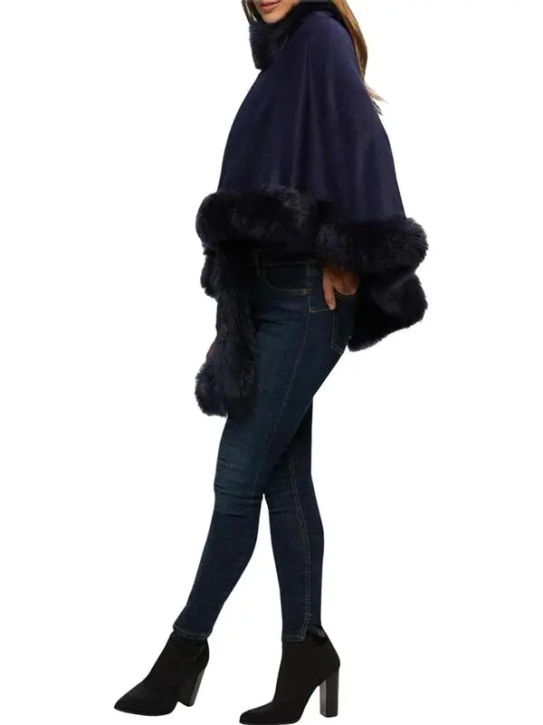 Gorski Cashmere Capelet With Shearling Trim - Navy