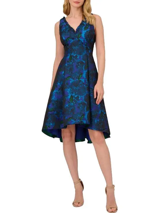 Adrianna Papell Floral Jacquard High-low Dress - Blue Multi