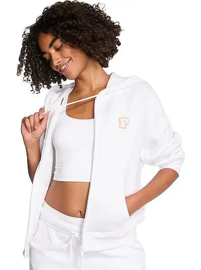 Pink Campus Fleece Full-zip Hoodie - White,ivory