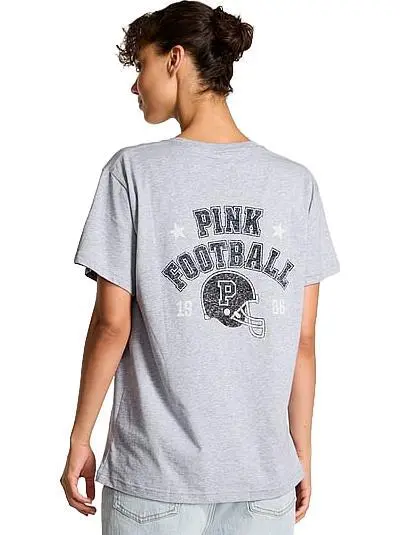 Pink Campus Cotton Tee - Grey