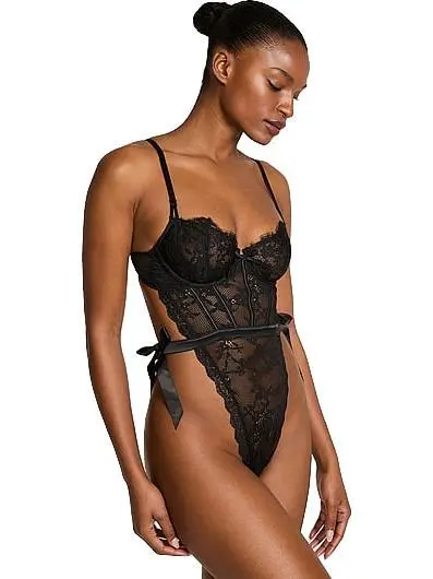 Victoria's Secret Dream Angels Wicked Unlined Lace Teddy - Black