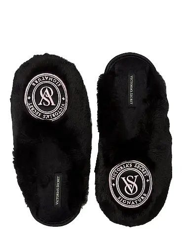Victoria's Secret Closed-toe Faux Fur Slippers - Black