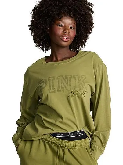 Pink Campus Cotton Long-sleeve Tee - Green