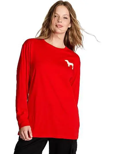 Pink Campus Cotton Long-sleeve Tee - Red