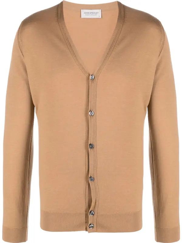 John Smedley V-neck Merino Wool Cardigan - Brown
