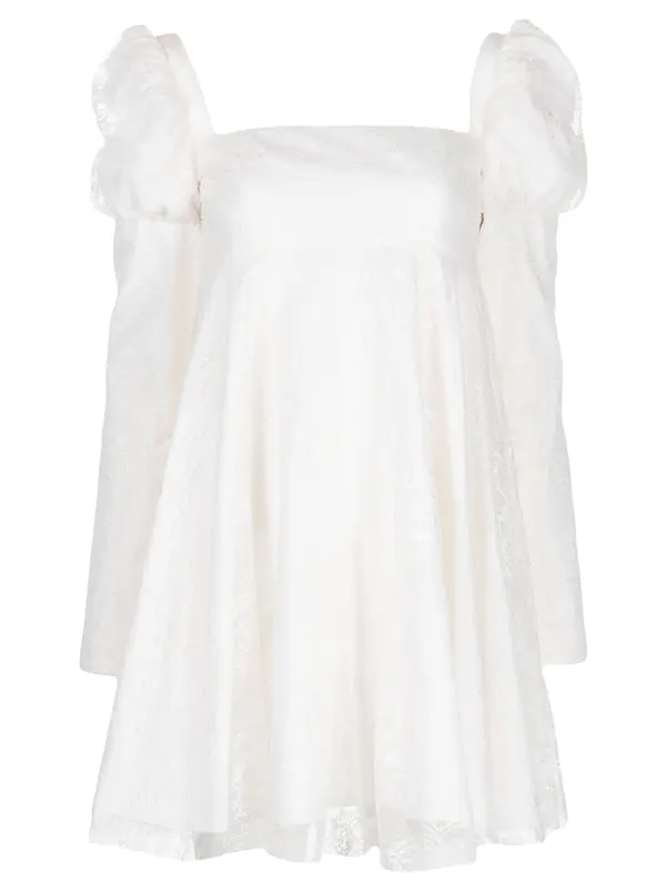 MACGRAW Romantic Juliet-sleeved Short Dress - White