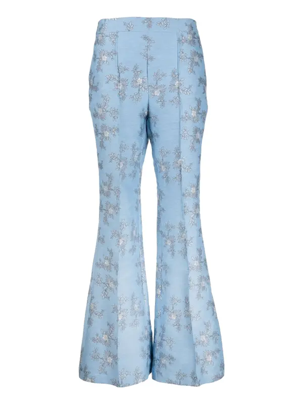 MACGRAW Circa 72 Floral-jacquard Flared Trousers - Blue