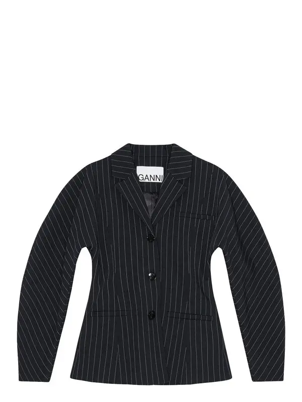GANNI Striped Stretch Blazer - Navy