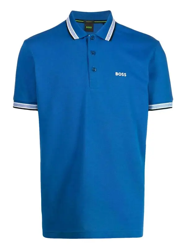 BOSS Striped-border Cotton Polo Shirt - Blue