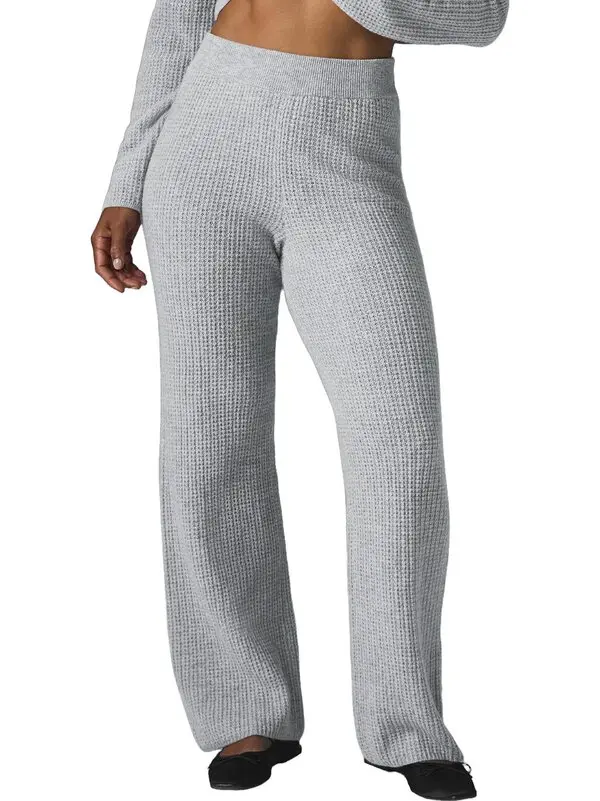 Alo Yoga Cashmere High-waist Plush Waffle Pants - Athletic Heather Grey