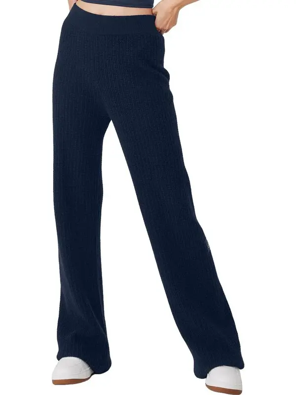 Alo Yoga Cashmere High-waist Plush Waffle Pants - Navy