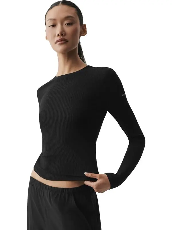 Alo Yoga Ribbed Sea Coast Long Sleeve Top - Black