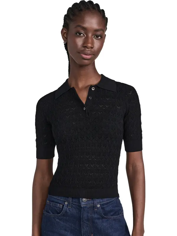 Sea Rue Fine Gauge Knit Polo Sweater - Black