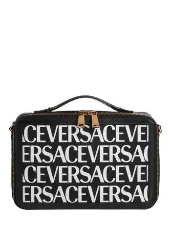 Versace Handbag In Cotton And Calfskin - Black
