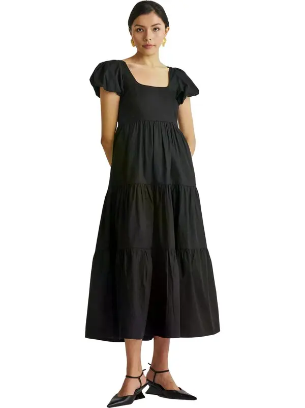 Madewell Reistor Puff Sleeve Tiered Maxi Dress - Black