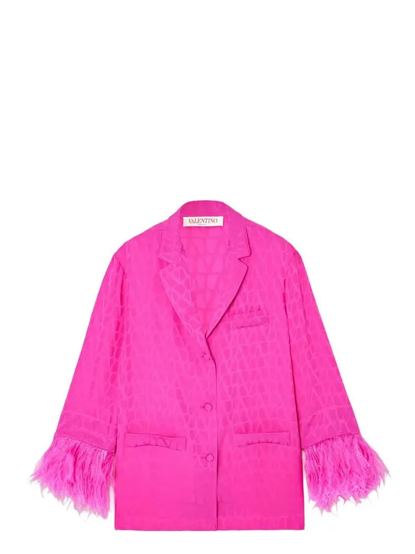 Valentino Garavani Feather-trimmed Silk-jacquard Shirt - Pink