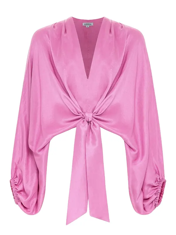 AZLEE Culhane Twisted Silk Blouse - Pink