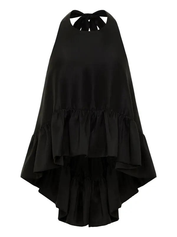AZLEE Winston Ruffled Silk Top - Black