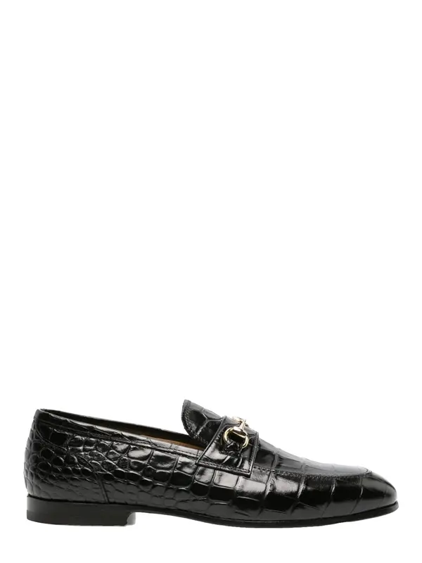 SCAROSSO Crocodile-effect Leather Loafers - Black