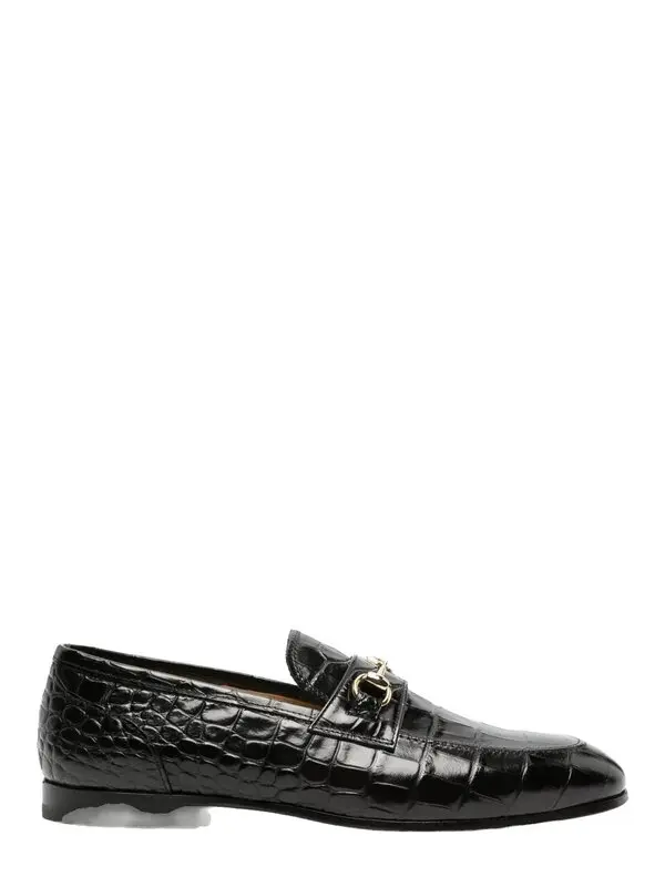 SCAROSSO Crocodile-effect Leather Loafers - Black