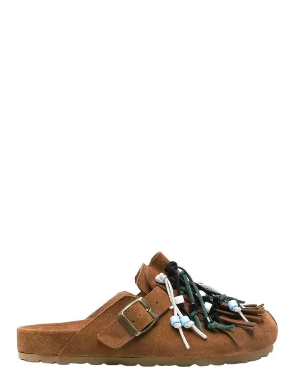SCAROSSO Gea Tasseled Suede Mules - Brown