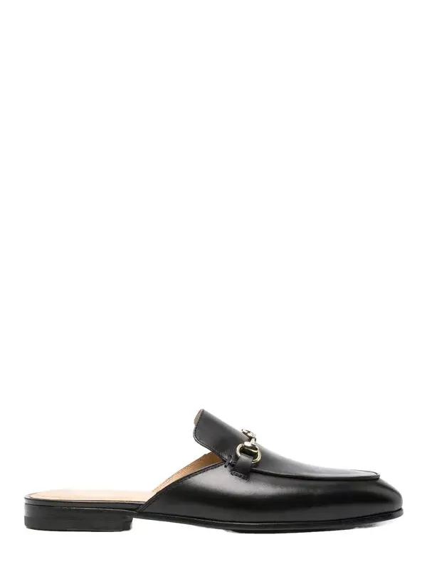 SCAROSSO Horsebit Leather Slippers - Black