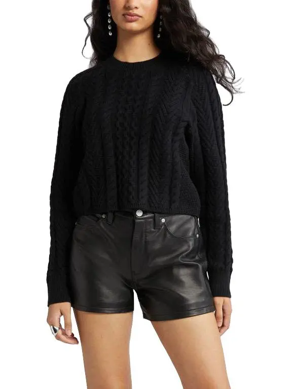 OPEN EDIT Mix Stitch Boxy Sweater - Black