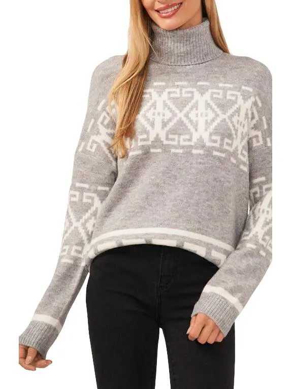 CECE DUPRAZ Fair Isle Turtleneck Sweater - Lt Hthr Grey