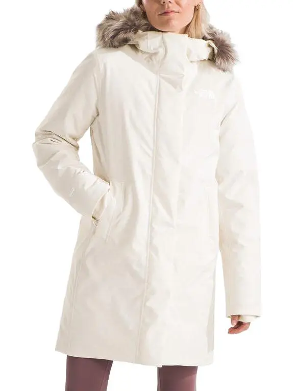 The North Face Arctic Waterproof Down Parka With Faux Fur Trim - White Dune
