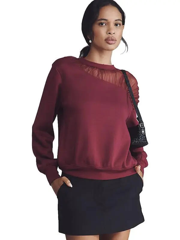Maeve Sheer-shoulder Pullover Knit Top - Beetroot