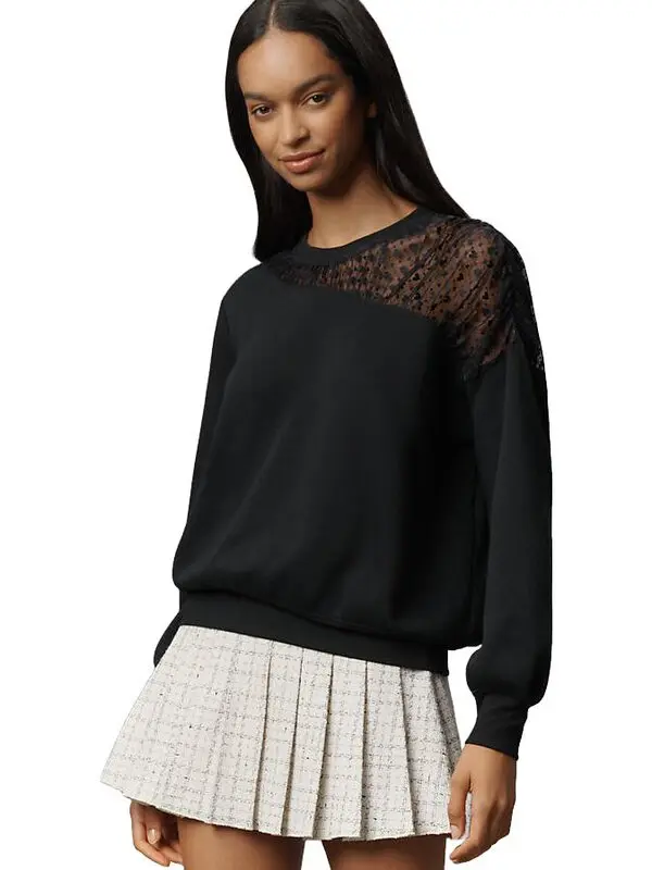 Maeve Sheer-shoulder Pullover Knit Top - Black Onyx