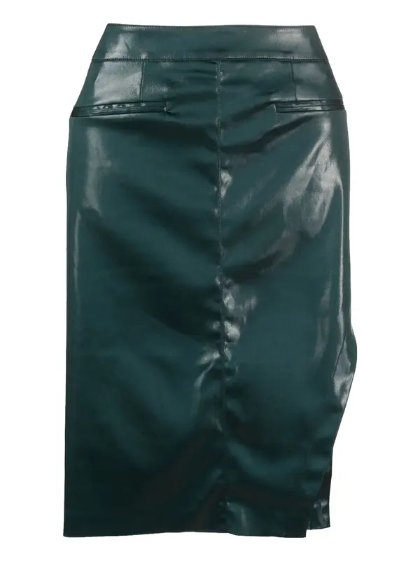 GENNY Asymmetric Shiny-finish Skirt - Green