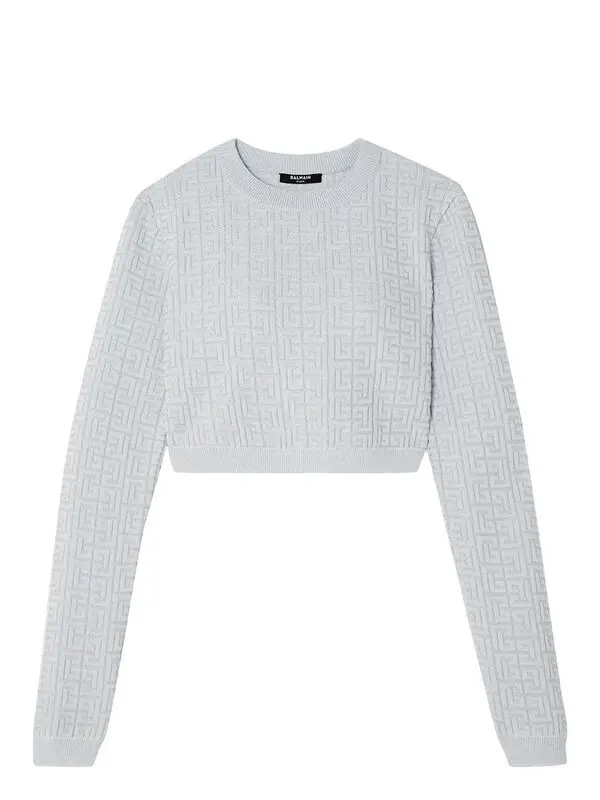 Balmain Cropped Jacquard-knit Top - Sky Blue