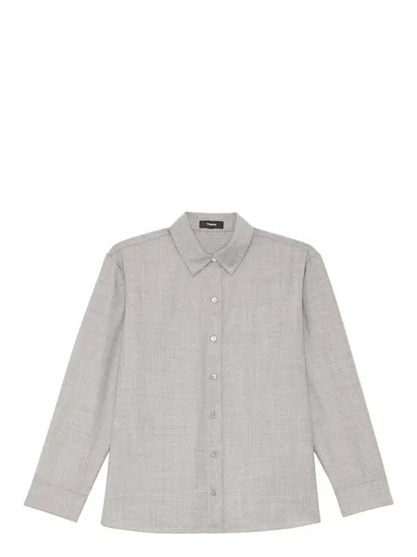 Theory Classic Cotton Flannel Shirt - Nw Lt Hthr