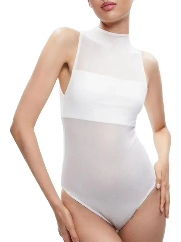 Alice + Olivia Nichol Sleeveless Mesh Bodysuit - Ecru