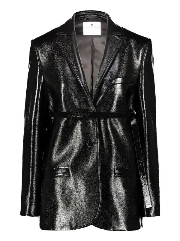 COURREGES Vinyl Tailored Jacket With Strap - Black